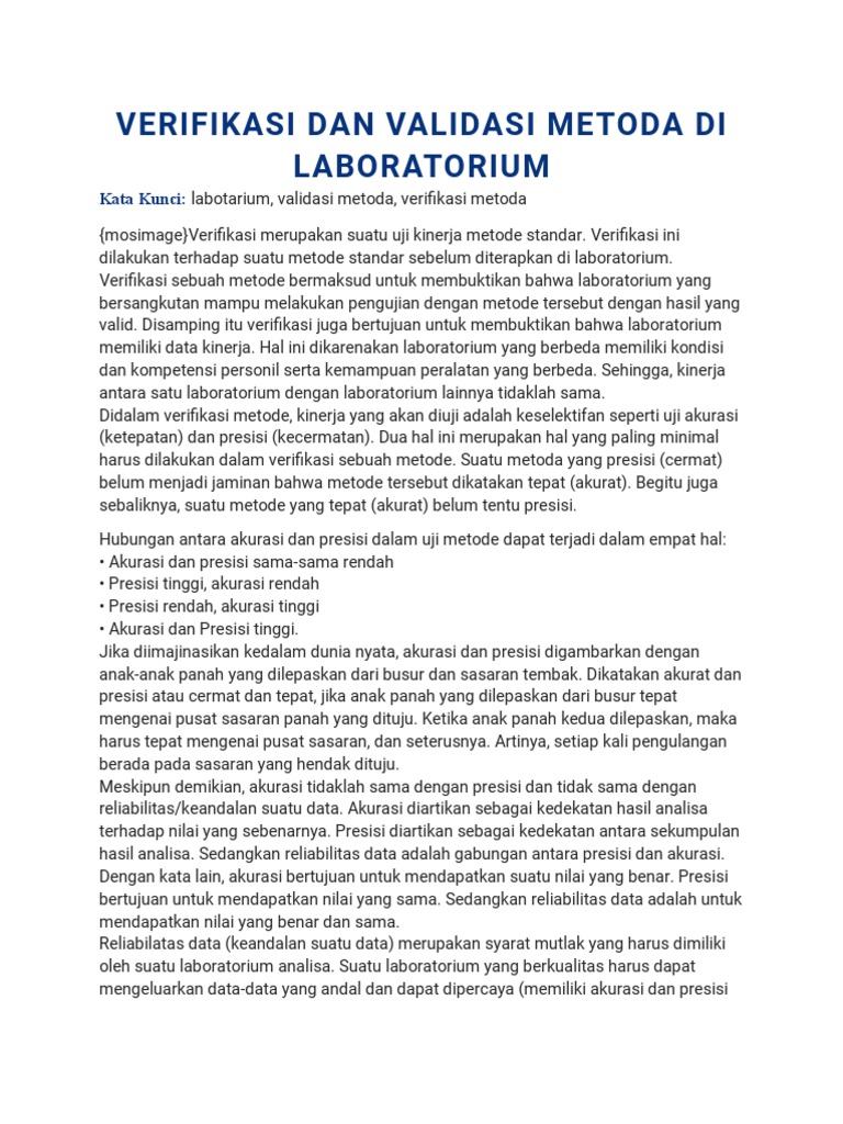 Verifikasi & Validasi Metode Lab | PDF