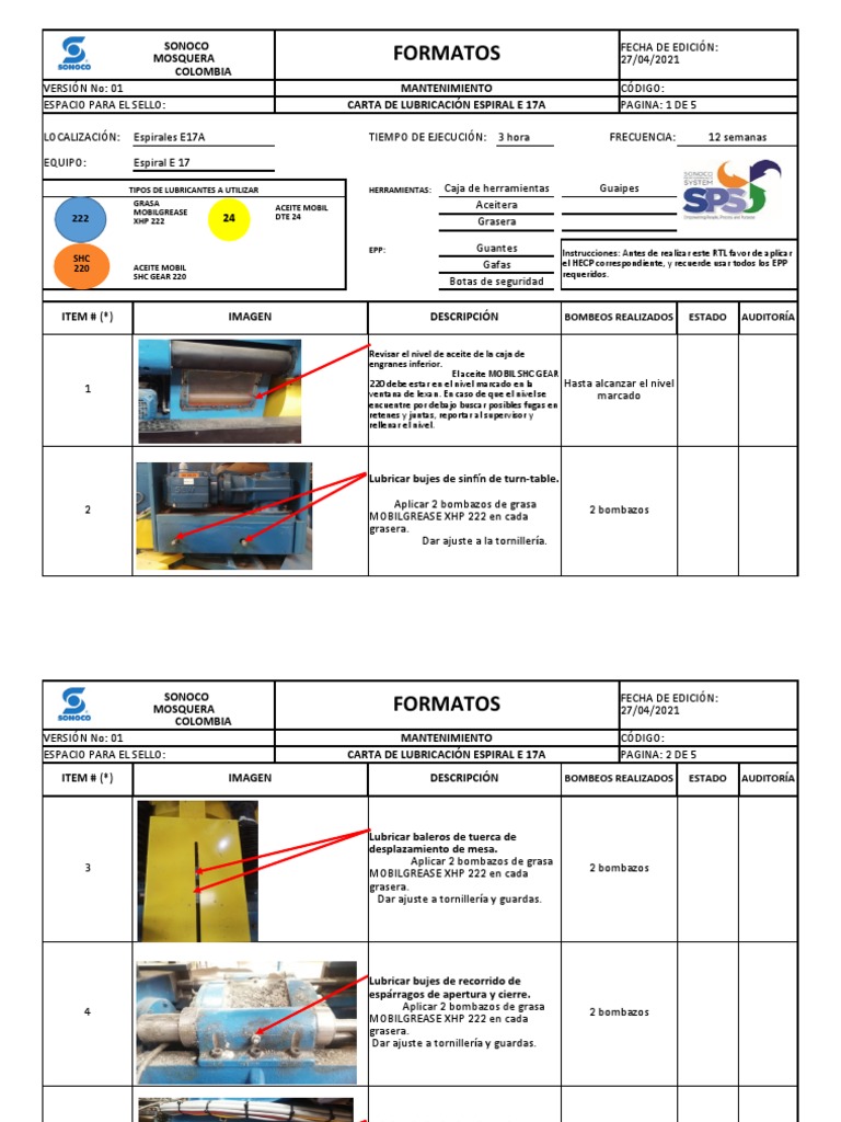 Carta de Lubricación Espiral E17a | PDF