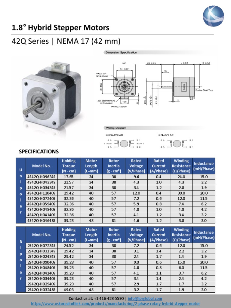 NEMA 17 1.8° Hybrid Stepper Motor Catalog | PDF | Electric Motor ...