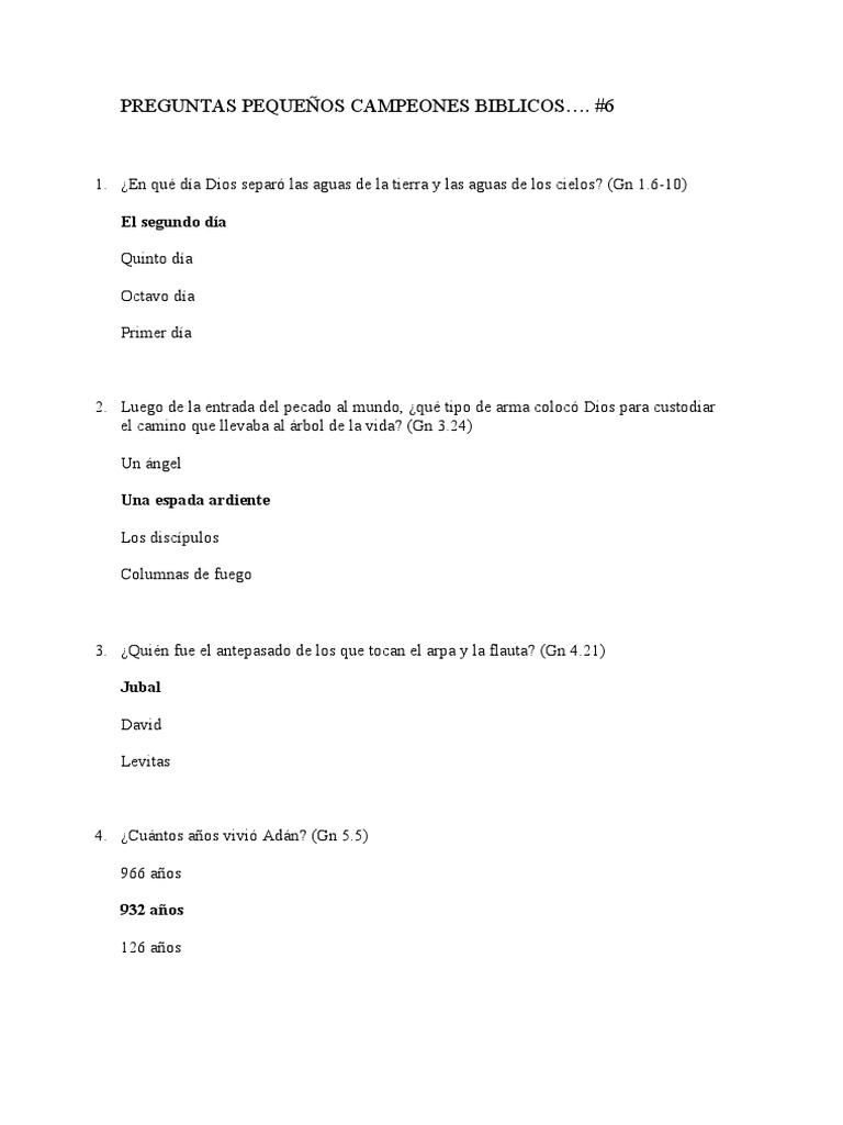 Preguntas Pequeños Campeones Biblicos 6 | PDF | Noé | Abrahán