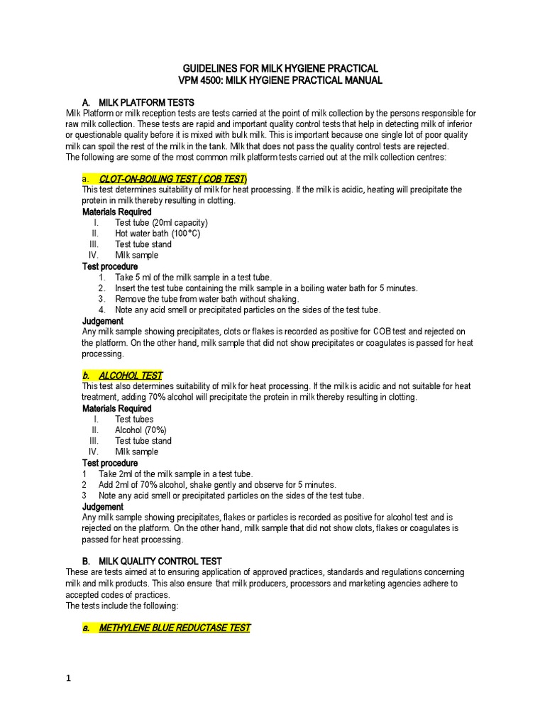 Milk Hygiene Practical GUIDE - 24-5-22 | PDF | Colony Forming Unit ...