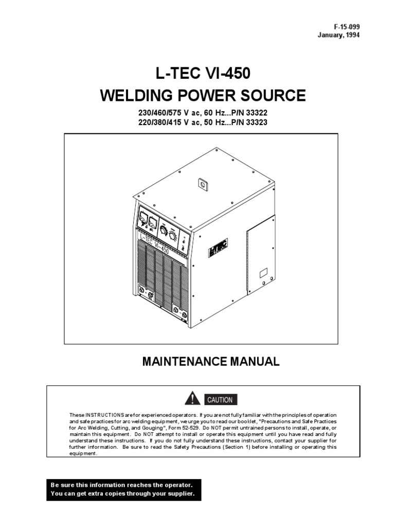 OM - VI 450 - Ltec - Power - Source - 15-099 | PDF | Welding | Construction