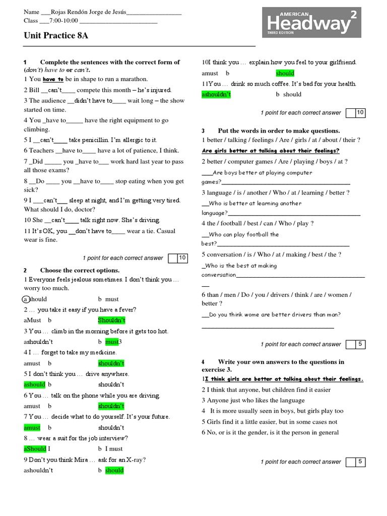 AHW3e - Level 2 - Unit Practice 8a | PDF