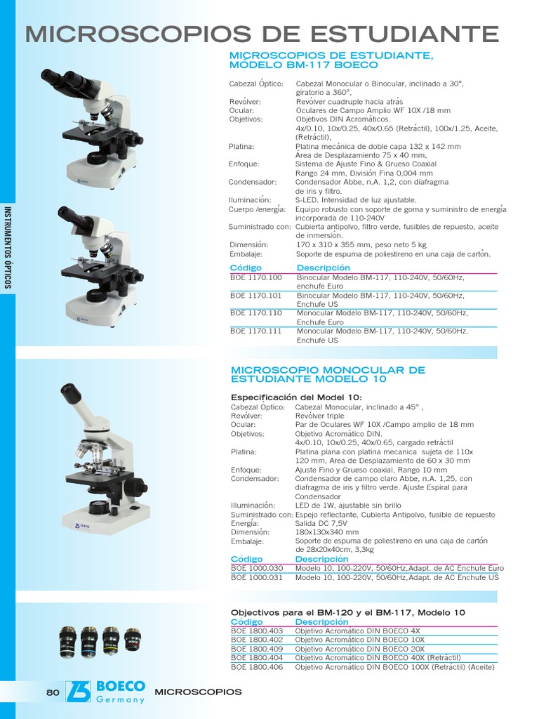 Microscopios BM-117 y Modelo 10 | PDF | Ingenieria Eléctrica ...
