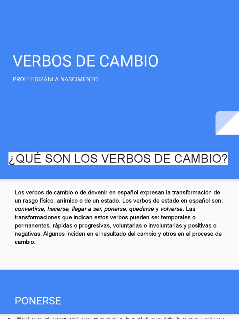 Guía de Verbos de Cambio en Español | PDF | Verbo | Adjetivo