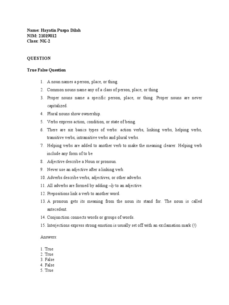 Assignment 1 Basic Grammar | PDF | Verb | Adverb