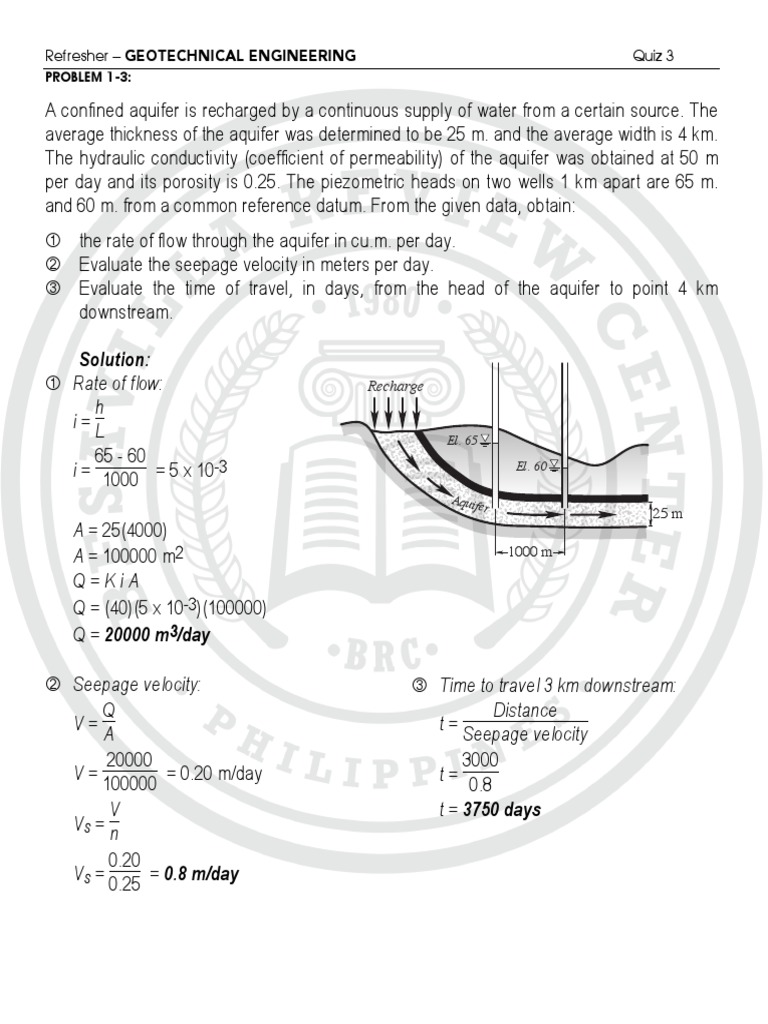 Geotechnical Engineering Quiz | PDF | Soil Mechanics | Aquifer