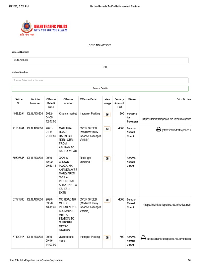 Delhi Traffic Enforcement Notices | PDF | Transport | Road Transport
