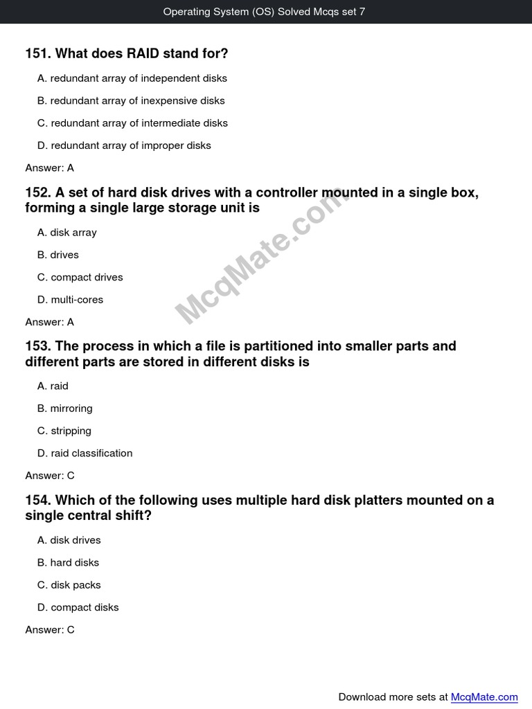 Operating System (OS) Solved Mcqs Set 7 | PDF | Scheduling (Computing) | Hard Disk Drive