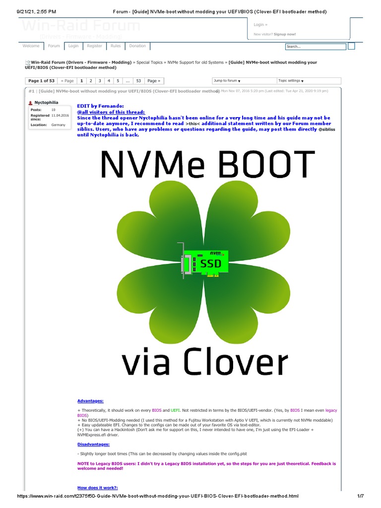 Forum - (Guide) NVMe-boot Without Modding Your UEFI - BIOS (Clover-EFI ...