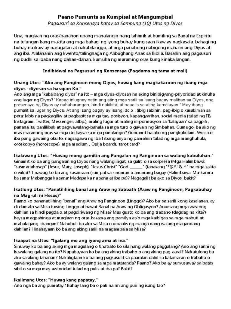 How To Go To Confession 10 Commandments TAGALOG | PDF