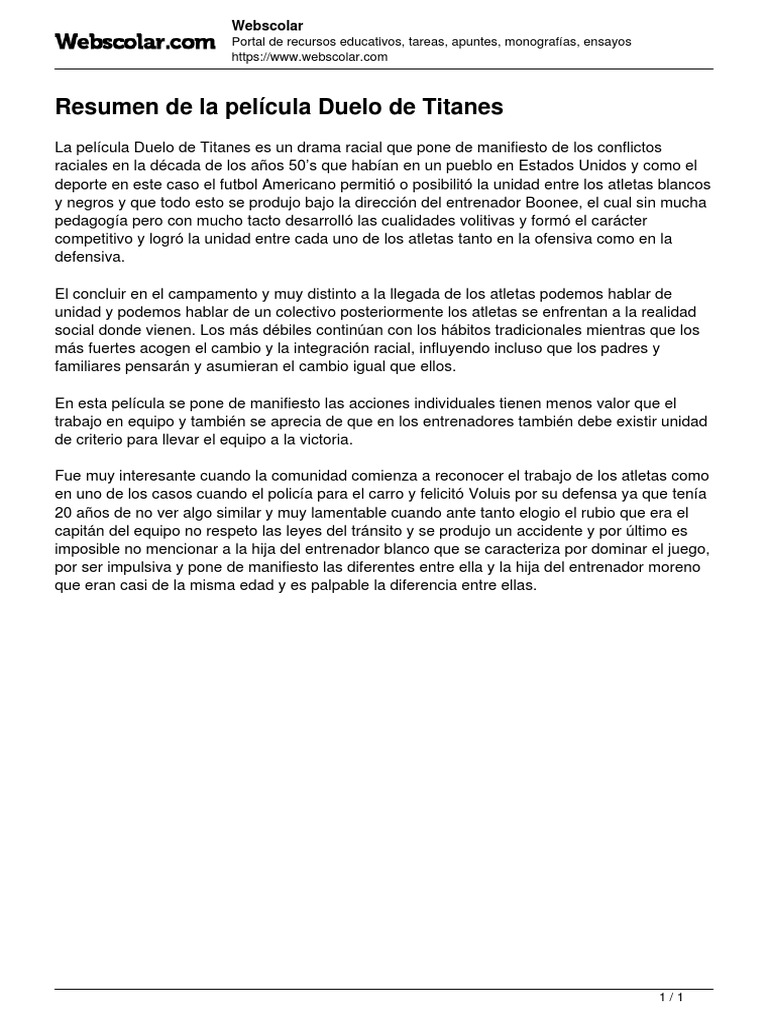 Resumen de La Pelicula Duelo de Titanes | PDF