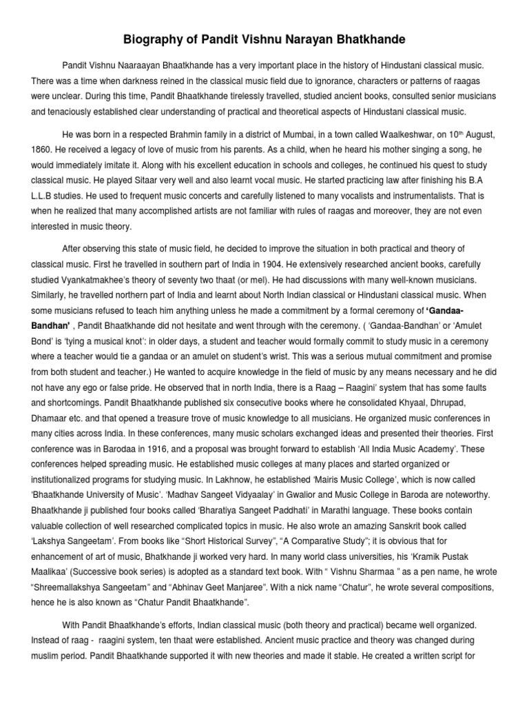 Pandit Vishnu Narayan Bhatkhande | PDF | Art | Classics