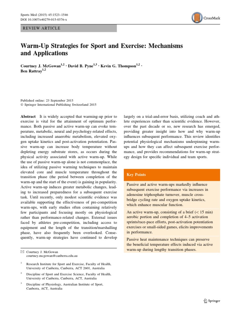 McGowan CJ, 2015 - Warm-Up Strategies For Sport and Exercise Mechanisms ...