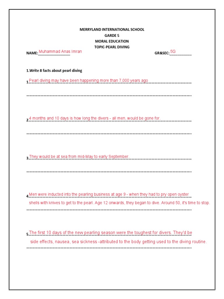 Pearl Diving Worksheet | PDF | Business | History
