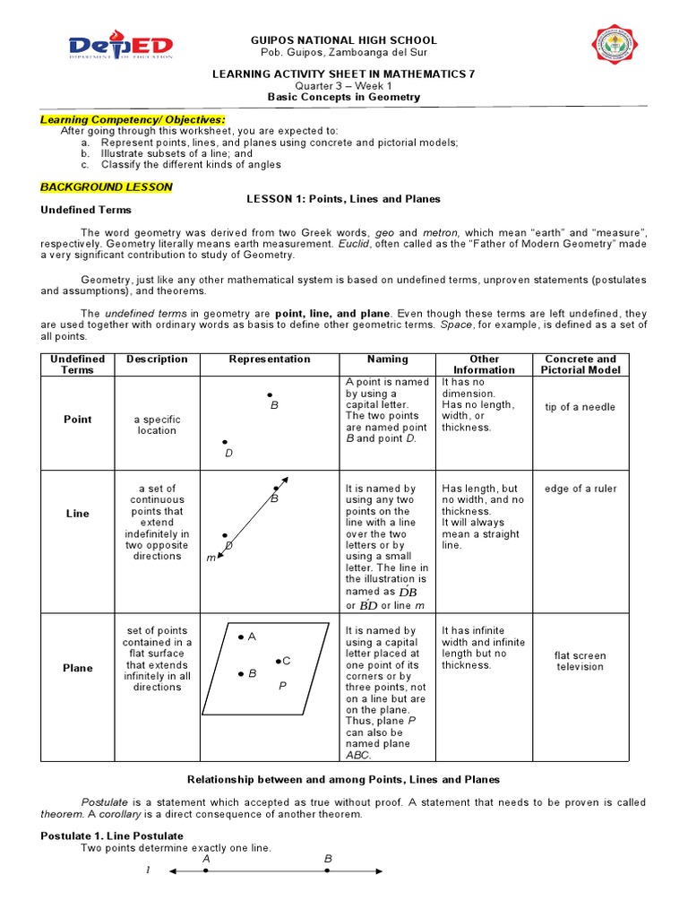 Worksheet Q3 Week 1 | PDF | Geometry | Line (Geometry)