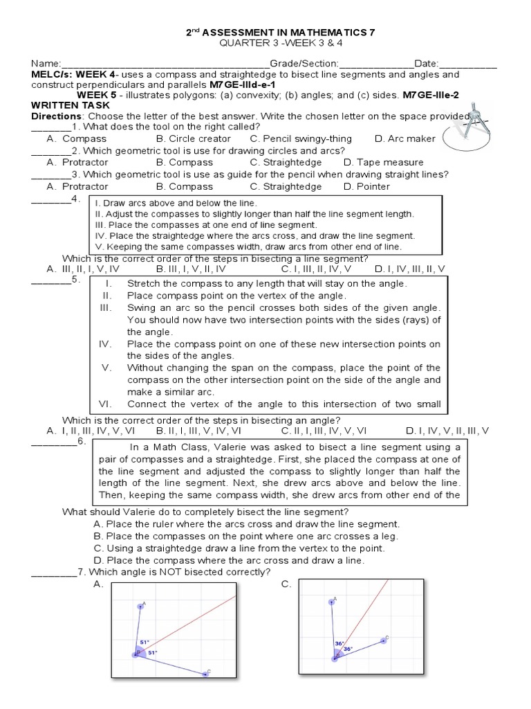Q3 Assessment Wk3&4 | PDF | Line (Geometry) | Angle
