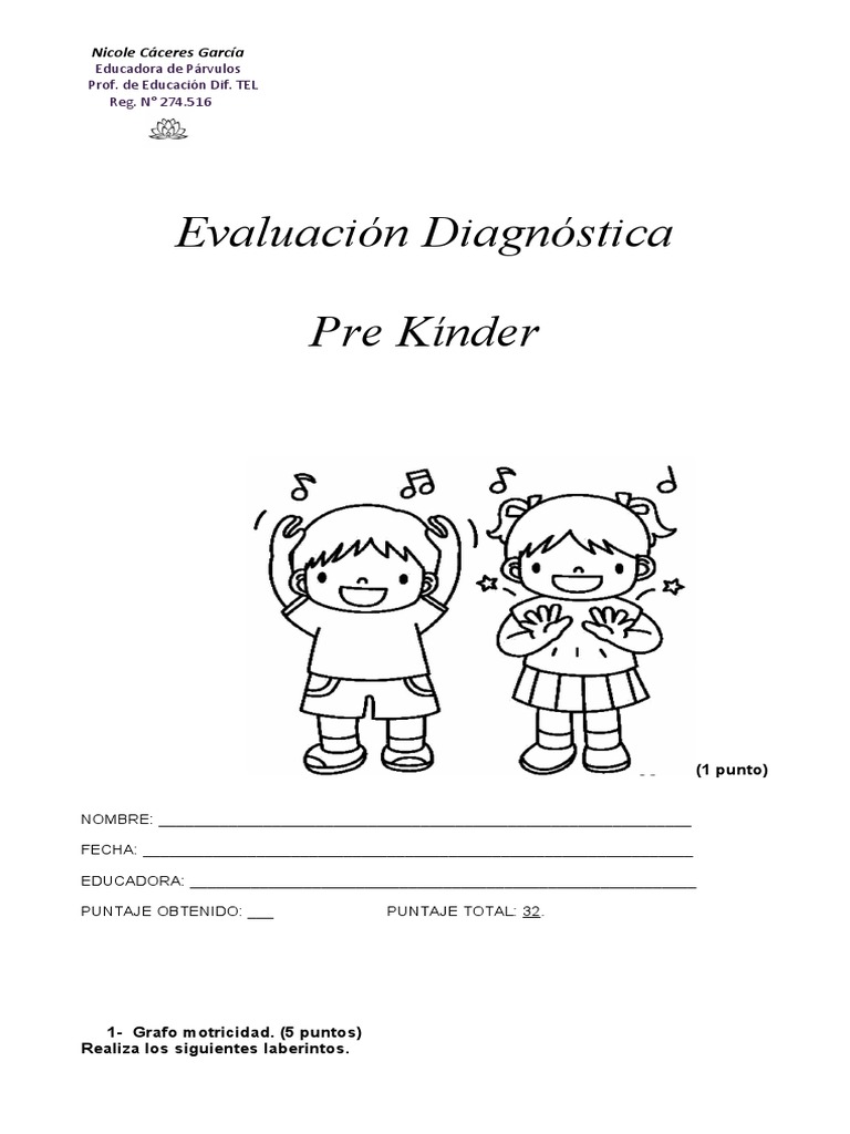 Evaluación Diagnóstica Pre Kínder | PDF