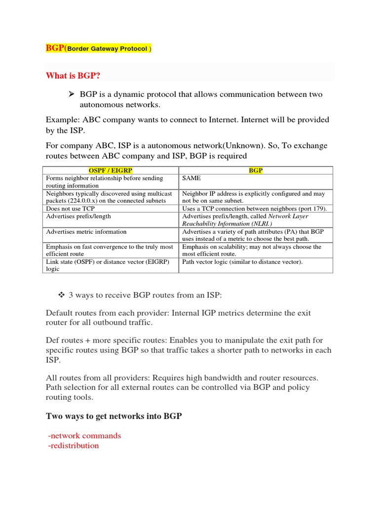 BGP Short Notes | Download Free PDF | Routing | Router (Computing)