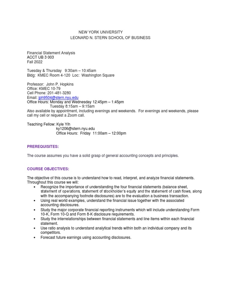 Financial Statement Analysis Syllabus | PDF | Textbook | Turnitin