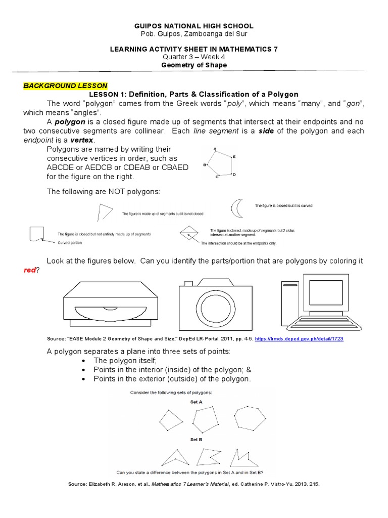Worksheet Q3 Week 4 | PDF | Polygon | Vertex (Geometry)
