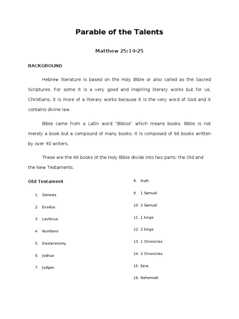 The Parable of The Talents | PDF | New Testament | Bible