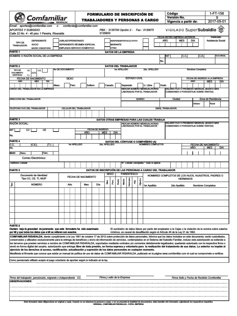 Formulario Comfamiliar | PDF