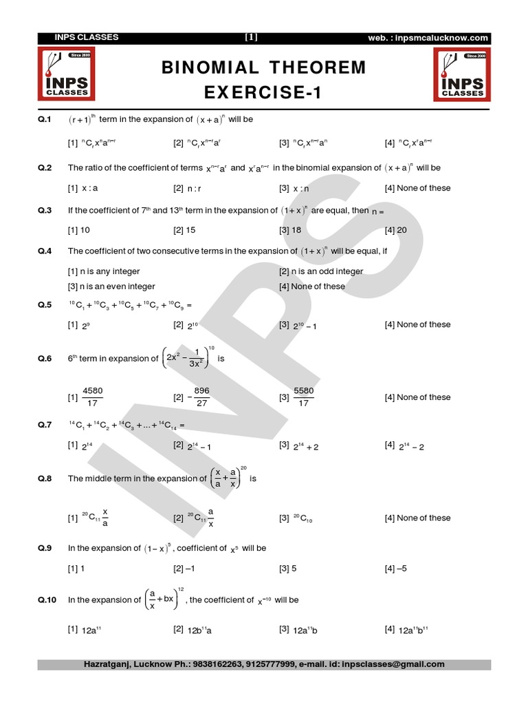 Assignment Binomial Theorem | PDF | Combinatorics | Mathematical Analysis