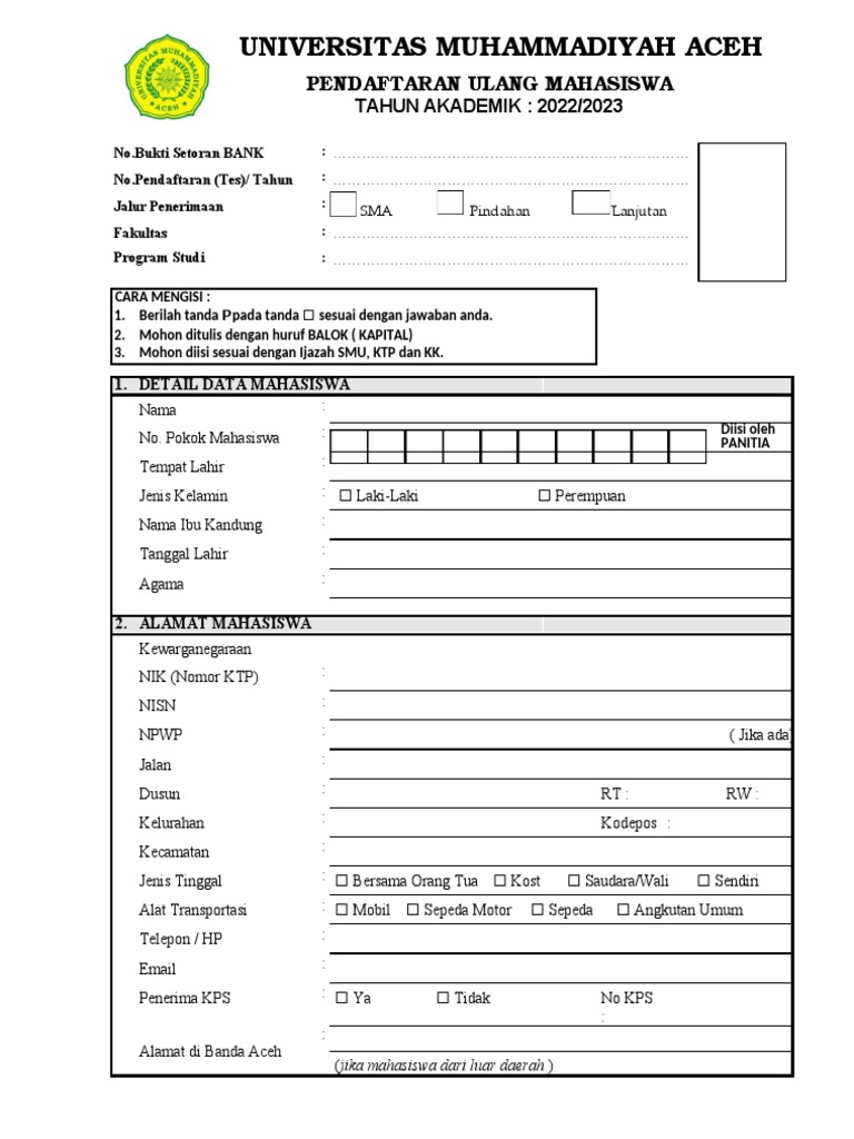 Formulir Pendaftaran Ulang | PDF