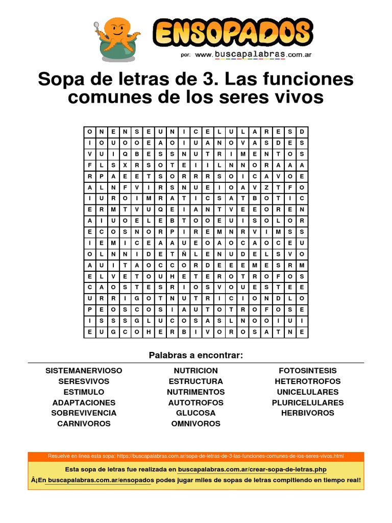 Sopa de Letras de 3 Las Funciones Comunes de Los Seres Vivos | PDF ... Sopa de Letras de 3 Las Funciones Comunes de Los Seres Vivos | PDF ...