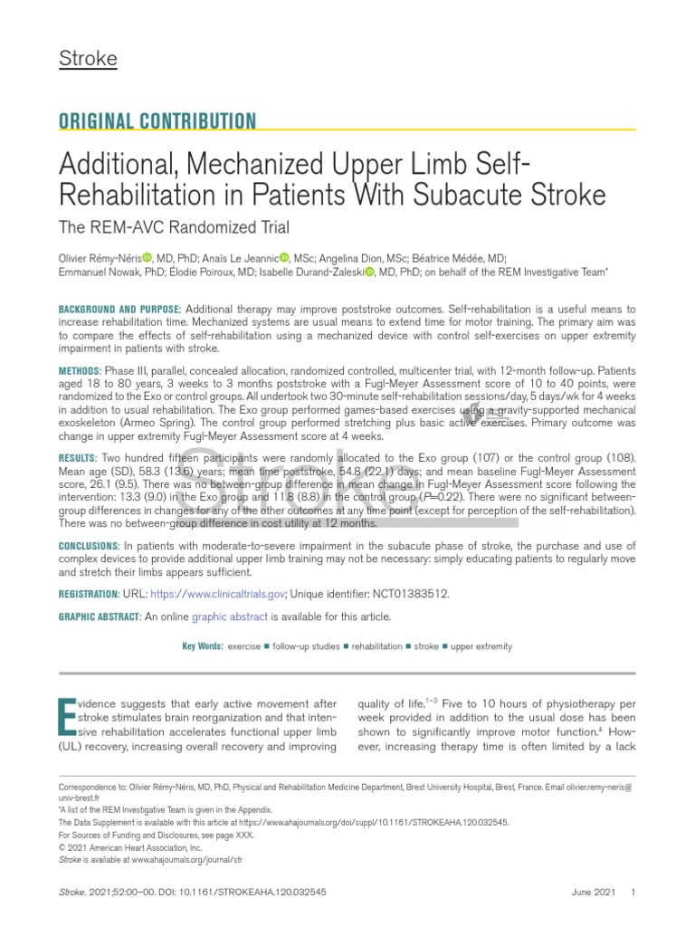 Additional, Mechanized Upper Limb Self - Rehabilitation in Patients ...