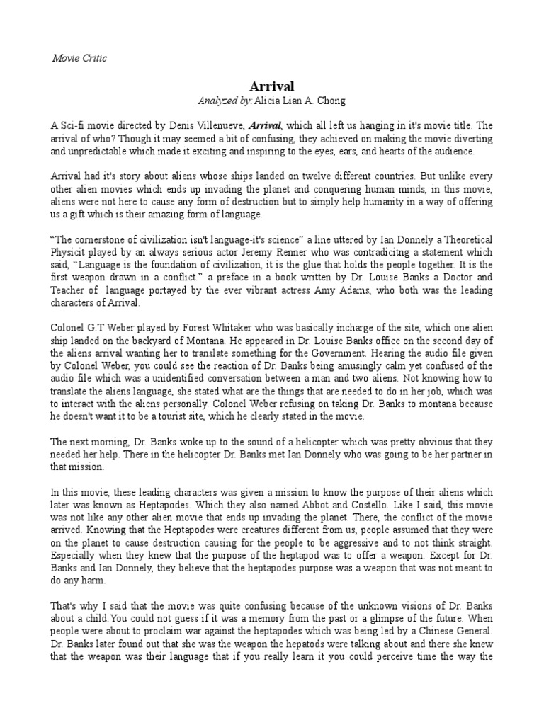 ARRIVAL (Movie Critic) | PDF