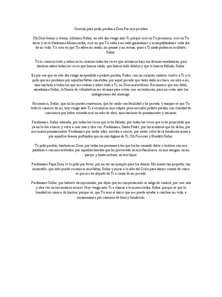 Oración para Pedir Perdon A Dios Por Mis Pecados | PDF | Pecado | Perdón Oración para Pedir Perdon A Dios Por Mis Pecados | PDF | Pecado | Perdón