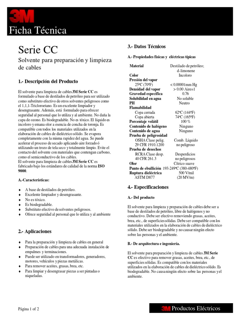 Technical Specifications and Instructions for Using 3M Cable Cleaning ...