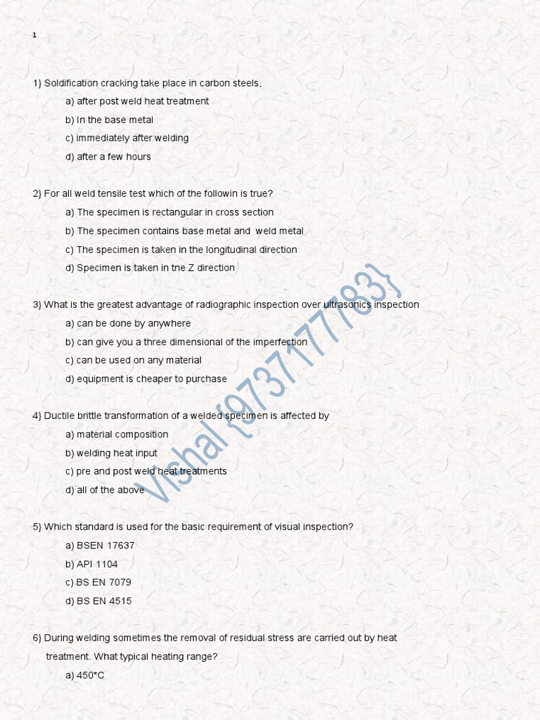 Cswip 3.1 Question Paper | PDF | Construction | Welding