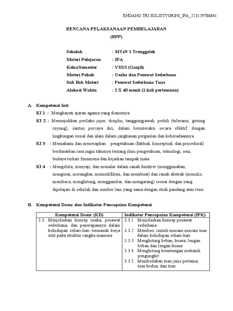 RPP Pesawat Sederhana Tuas | PDF