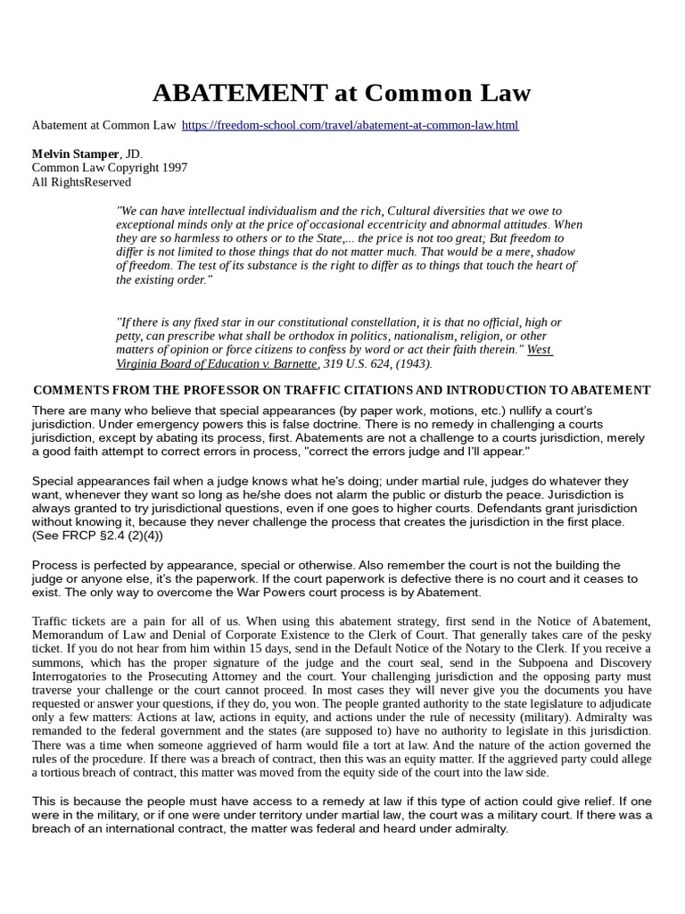 ABATEMENT at Common Law | PDF | Summons | Complaint