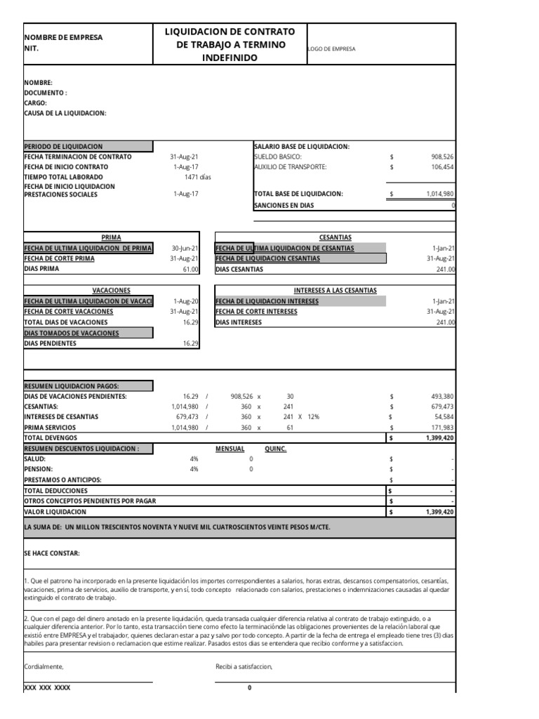 Liquidacion - Ejemplo | PDF | Liquidación | Salario