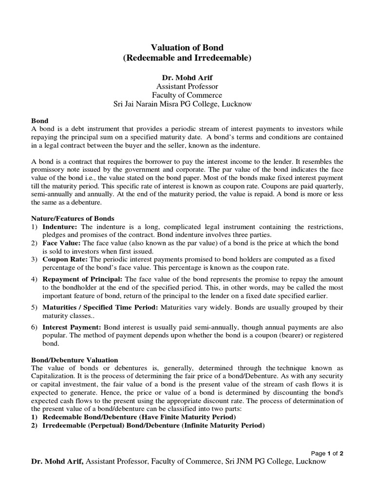Bond Valuation: Redeemable vs Irredeemable | PDF | Bonds (Finance ...