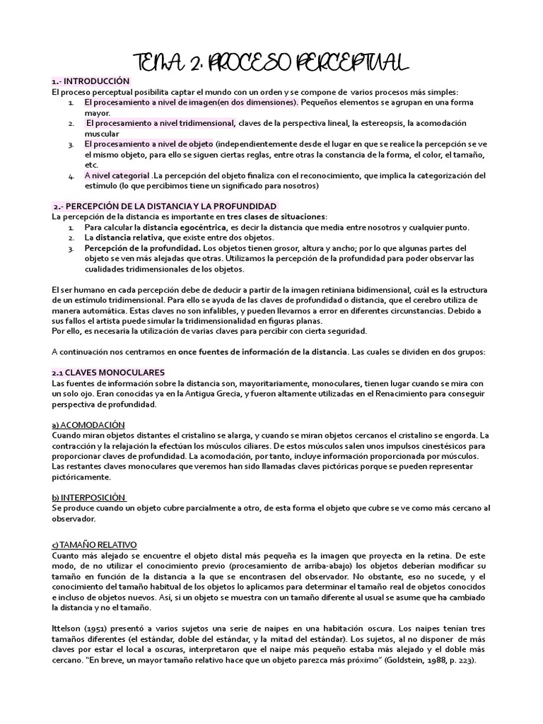 Tema 2 Psico | PDF | Percepción | Perspectiva (Gráfica)