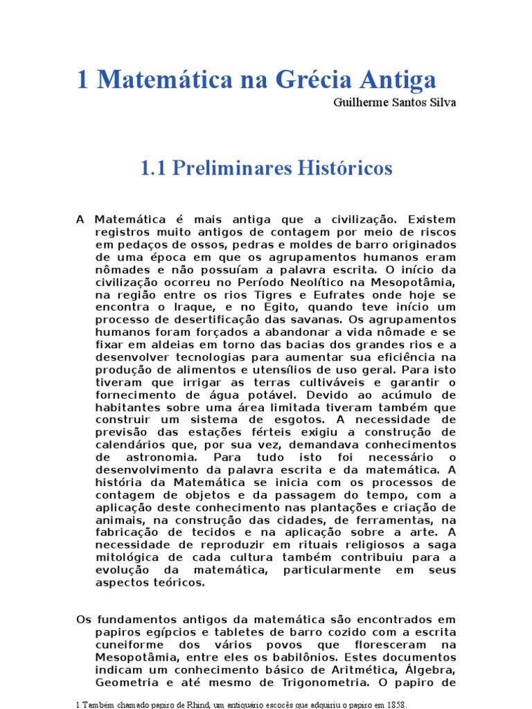 1 Matemática Na Grécia Antiga | PDF | Aritmética | Ensino de Matemática