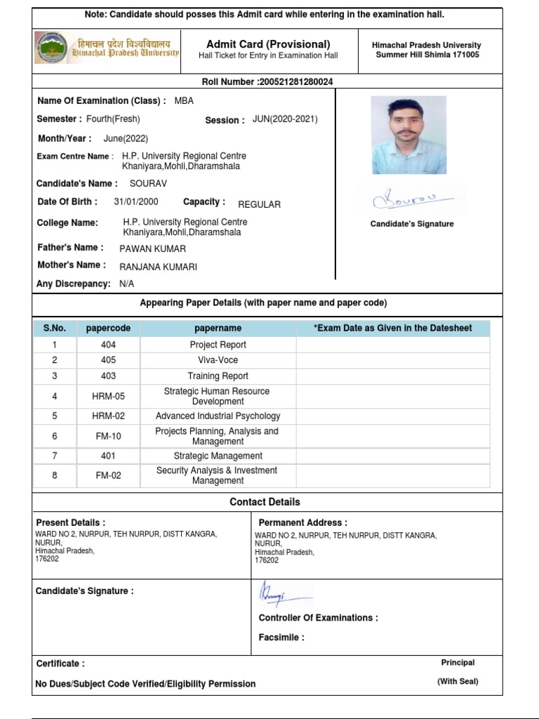 Admit Card | PDF | Vocational Education | Qualifications