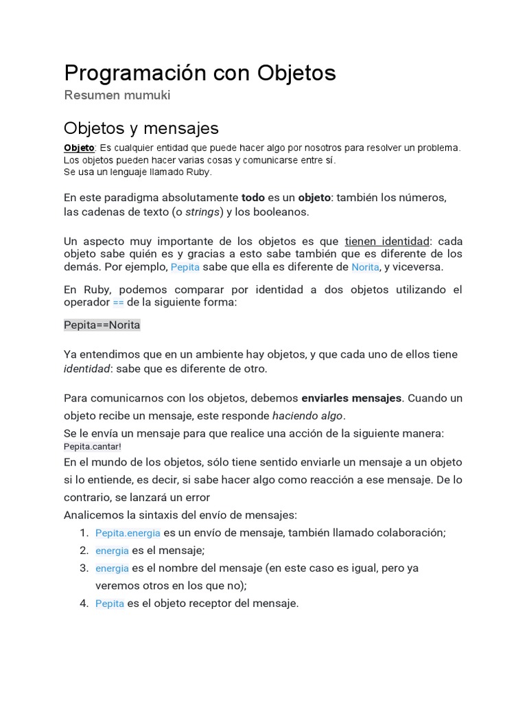 Programación Con Objetos - Resumen Mumuki | PDF | Herencia (Programación Orientada a Objetos ...