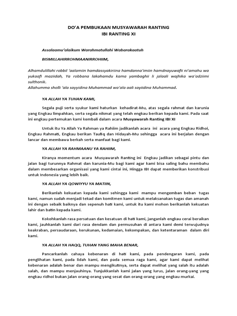 Doa Pembukaan Musyawarah IBI Ranting XI | PDF