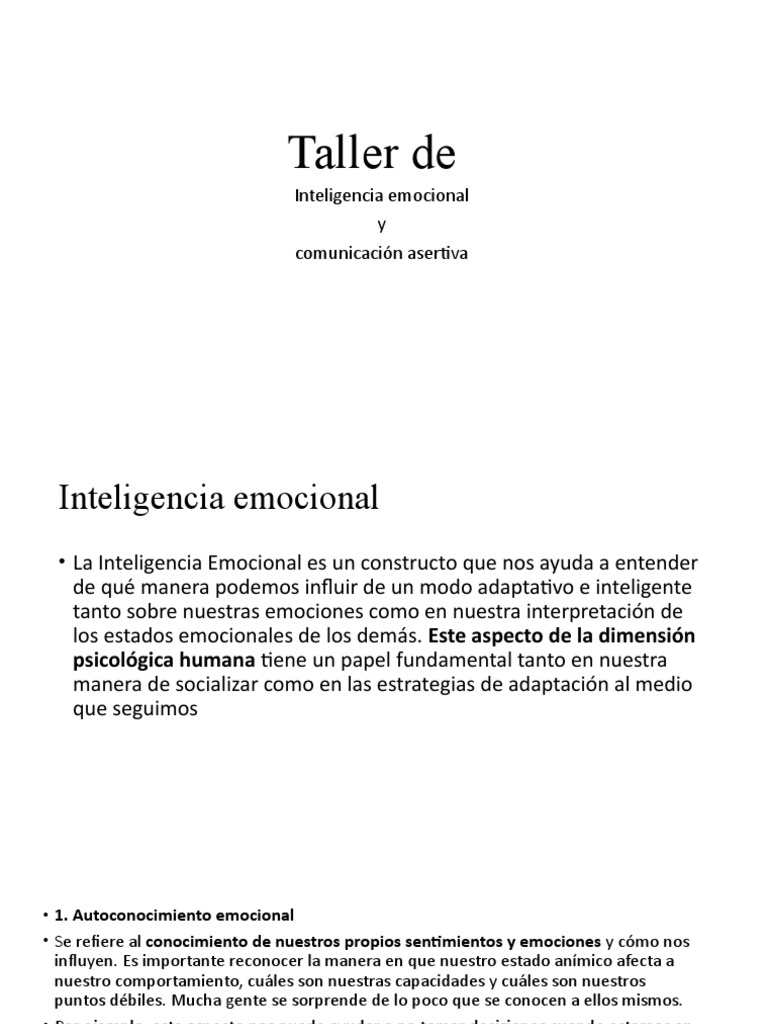 Taller de Inteligencia Emocional | PDF | Las emociones | Inteligencia emocional