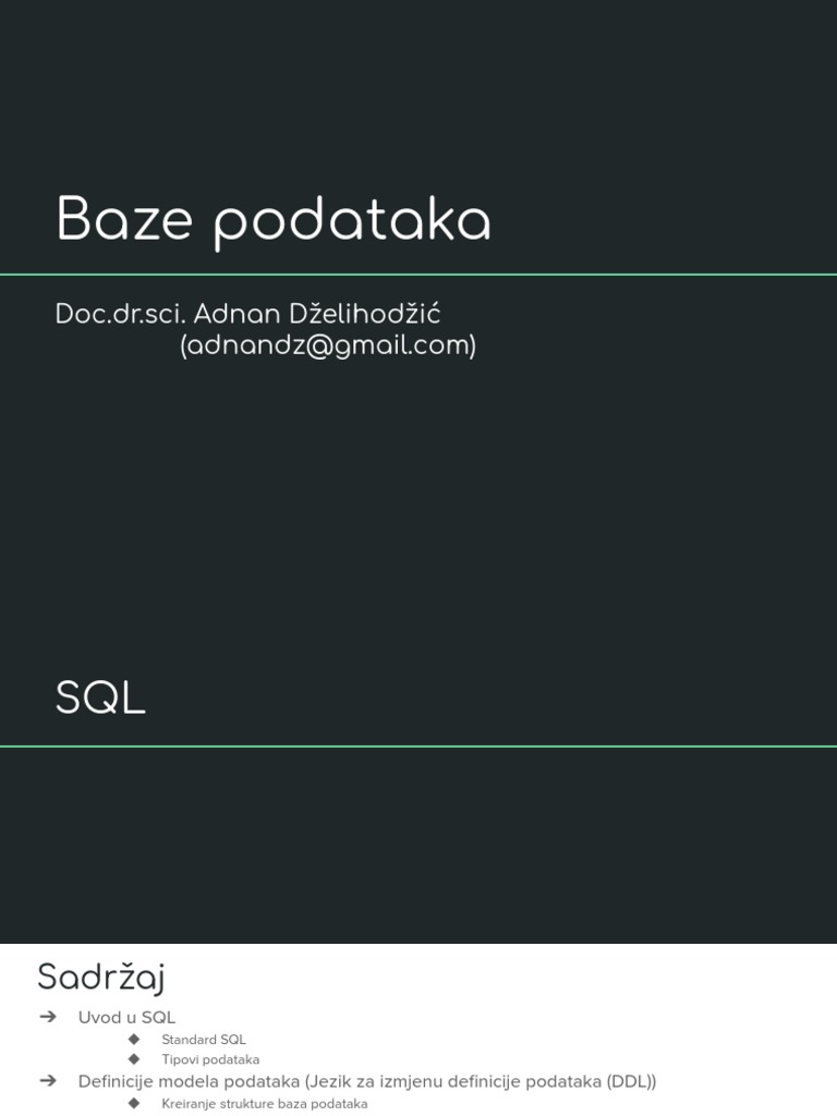 Baze Podataka: Doc - Dr.sci. Adnan Dželihodžić | PDF