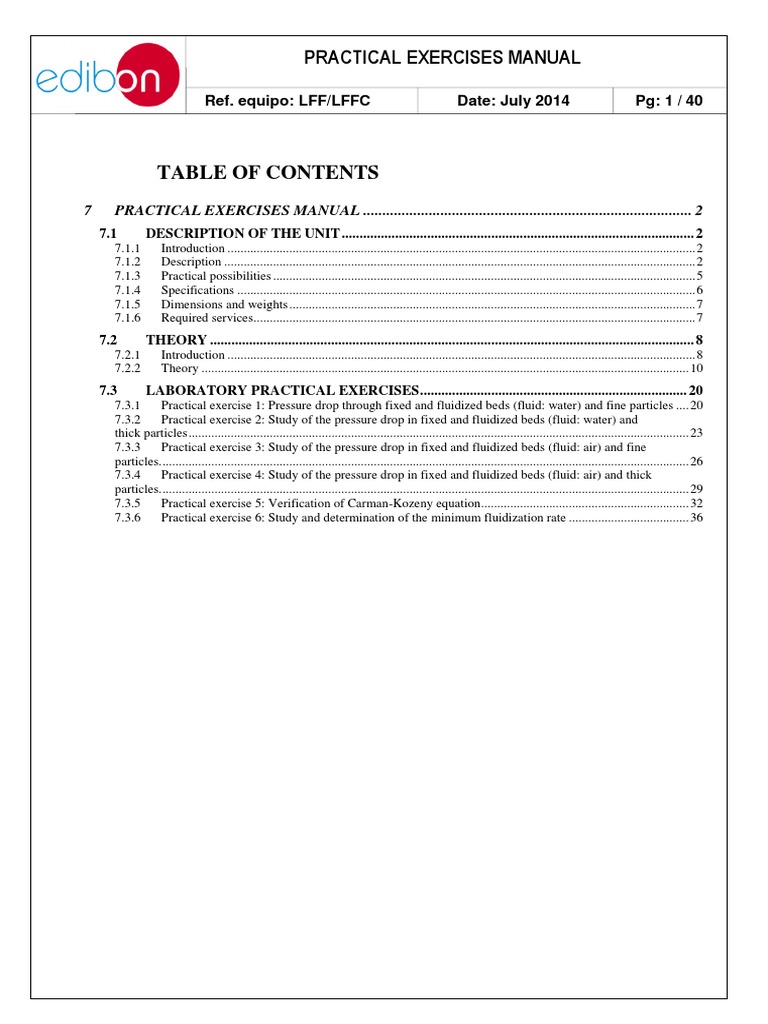 Edibon Fixed and Fluidized Bed Manual | PDF | Fluidization | Gases