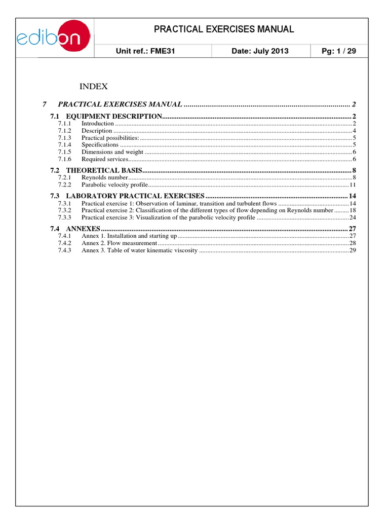 Edibon Reynolds Manual | PDF | Reynolds Number | Fluid Dynamics