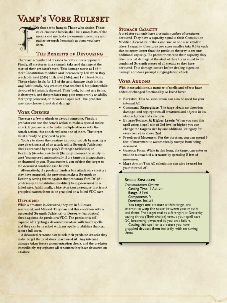 Vamps Vore Ruleset v0.2 2 1 | PDF | Predation