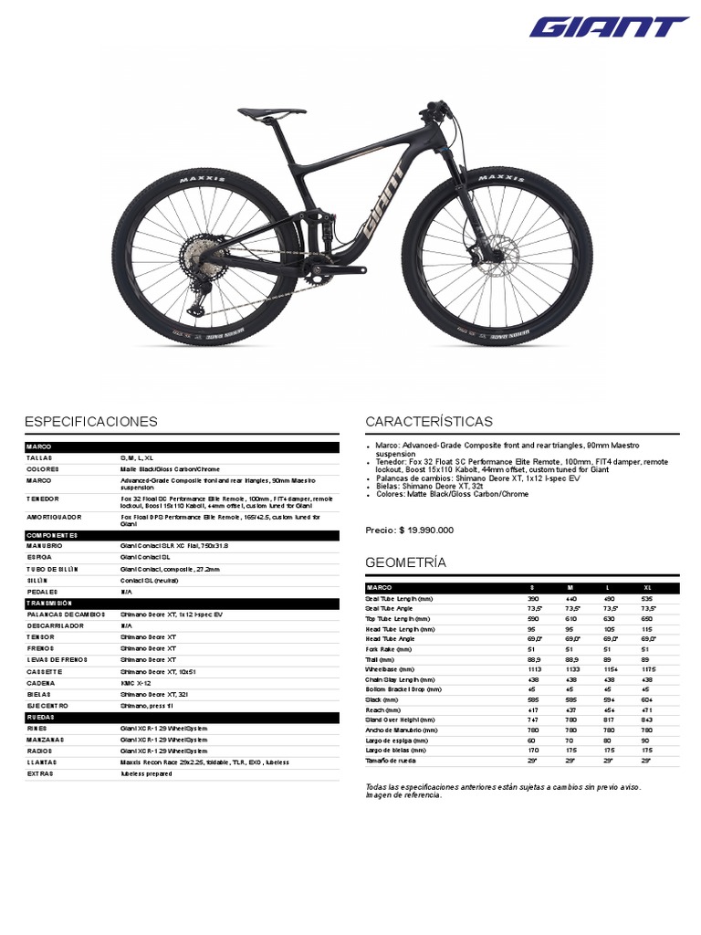 Giant Anthem Advanced Pro 29 Specs | PDF | Vehicle Parts | Land Vehicles
